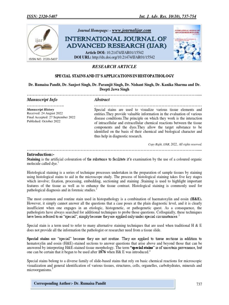 Special Stains and Its Applications in Histopathology | PDF | Staining ...
