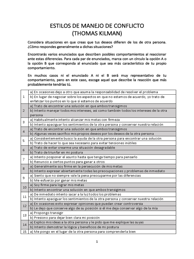 Estilos de Manejo de Conflicto | PDF