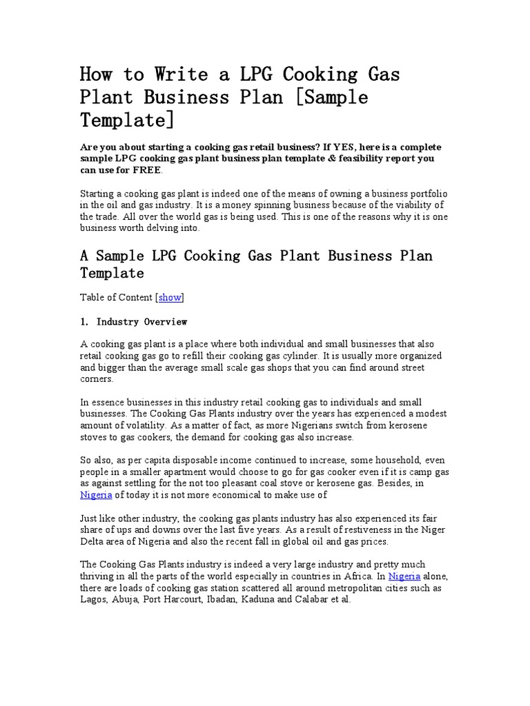 LPG Cooking Gas Plant Business Plan | PDF | Liquefied Petroleum Gas ...