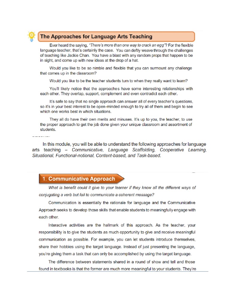 The Approaches For Language Arts Teaching | PDF