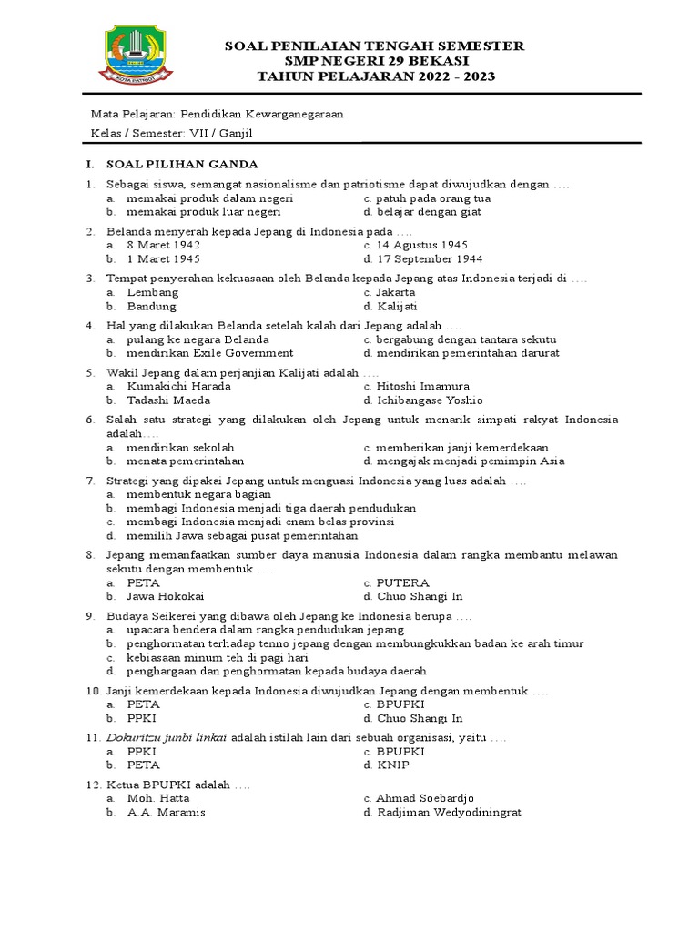 Soal PTS Ganjil PPKN 7 2223 | PDF
