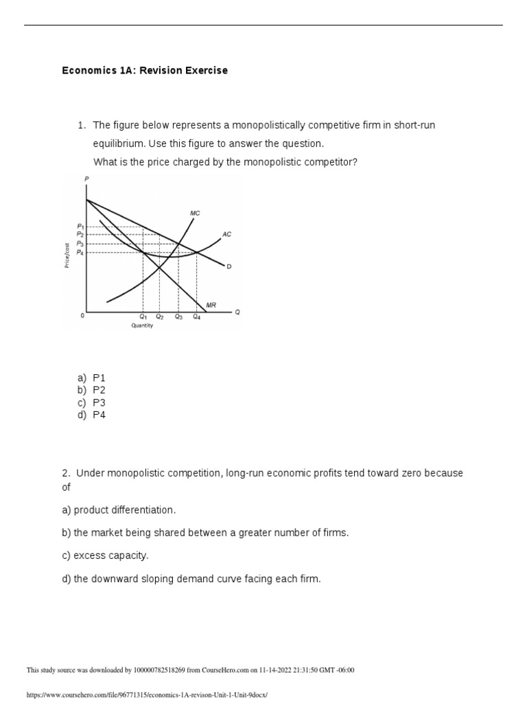 Economics 1A Revison Unit 1 Unit 9 | PDF | Monopoly | Price Elasticity ...