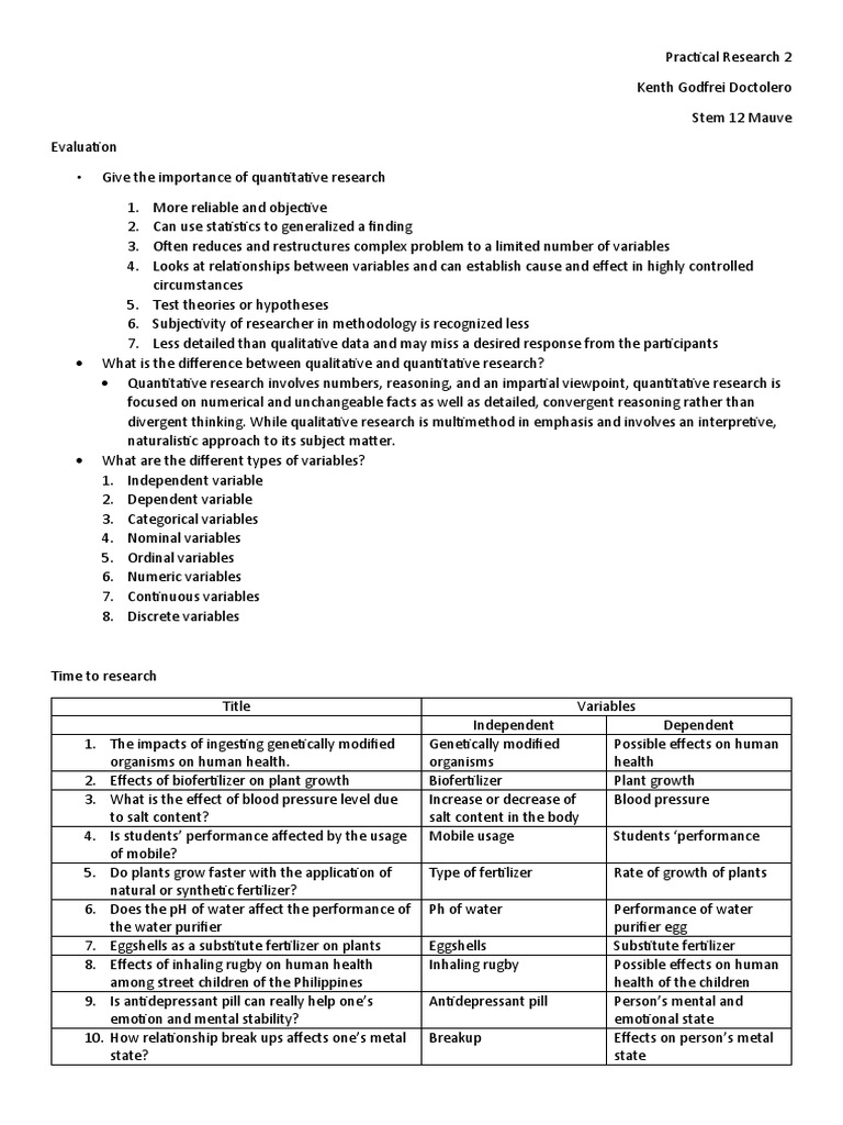 Practical research 2 | PDF | Quantitative Research | Statistics