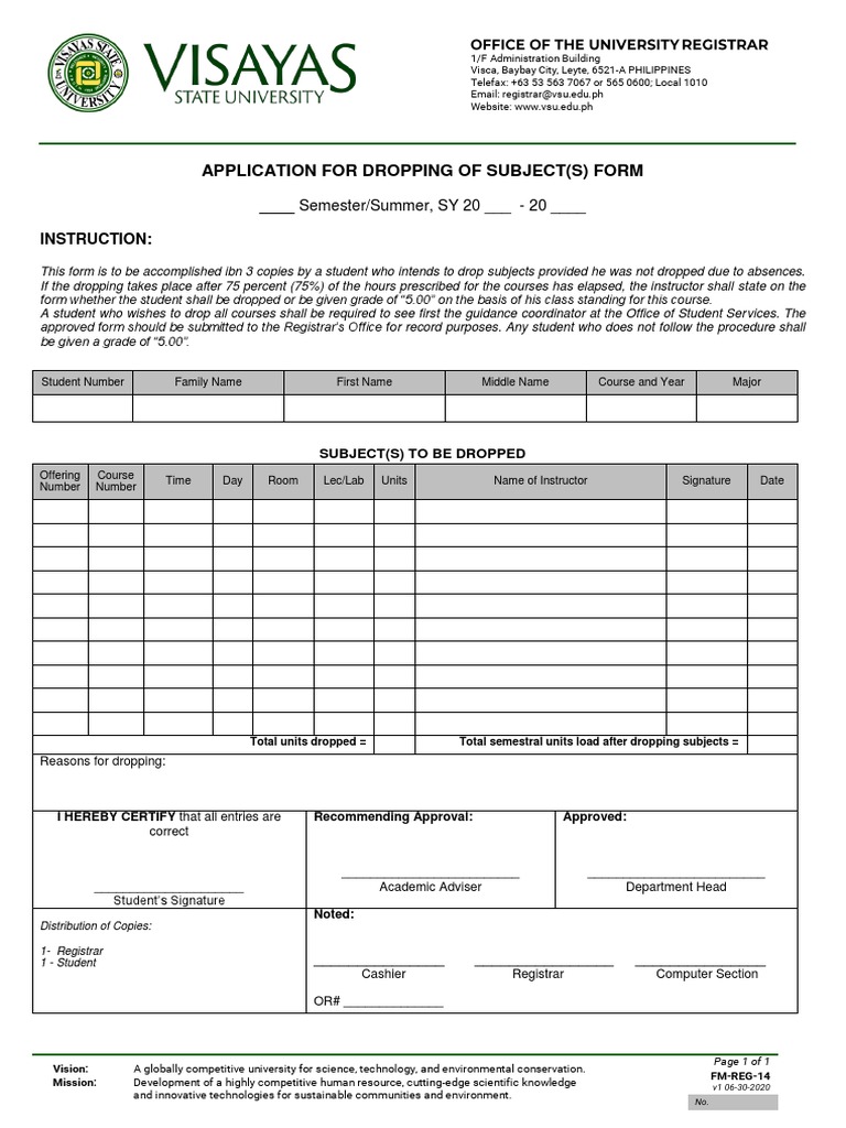 FM-REG-14 Application For Dropping Form - v1 06-30-2020 | PDF