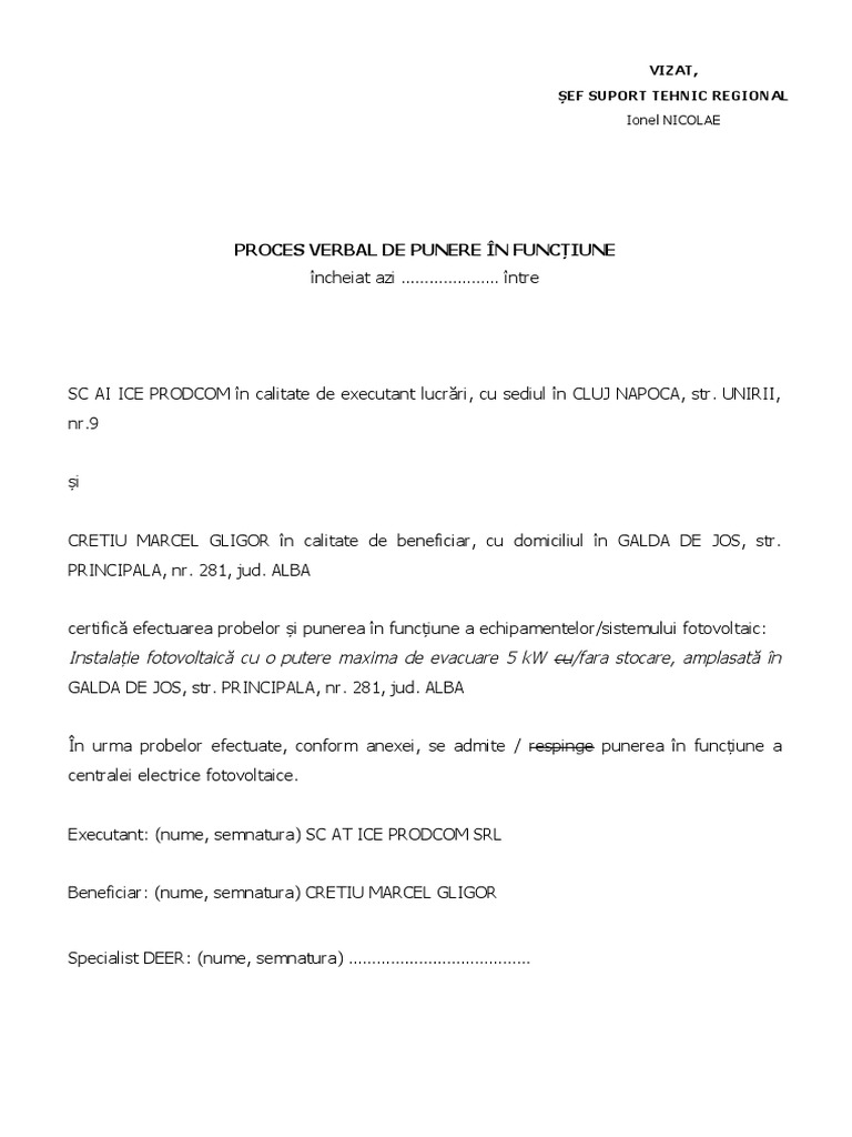 Model Proces Verbal PIF + Probe | PDF