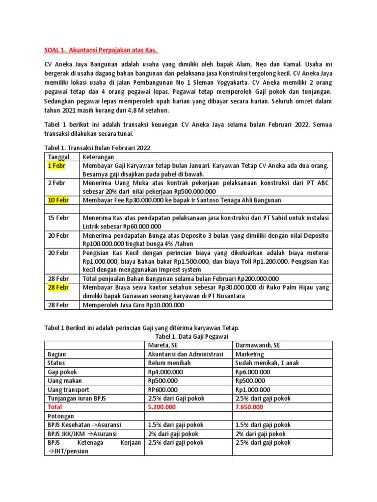 Soal Latihan AKuntansi Pajak Kas | PDF