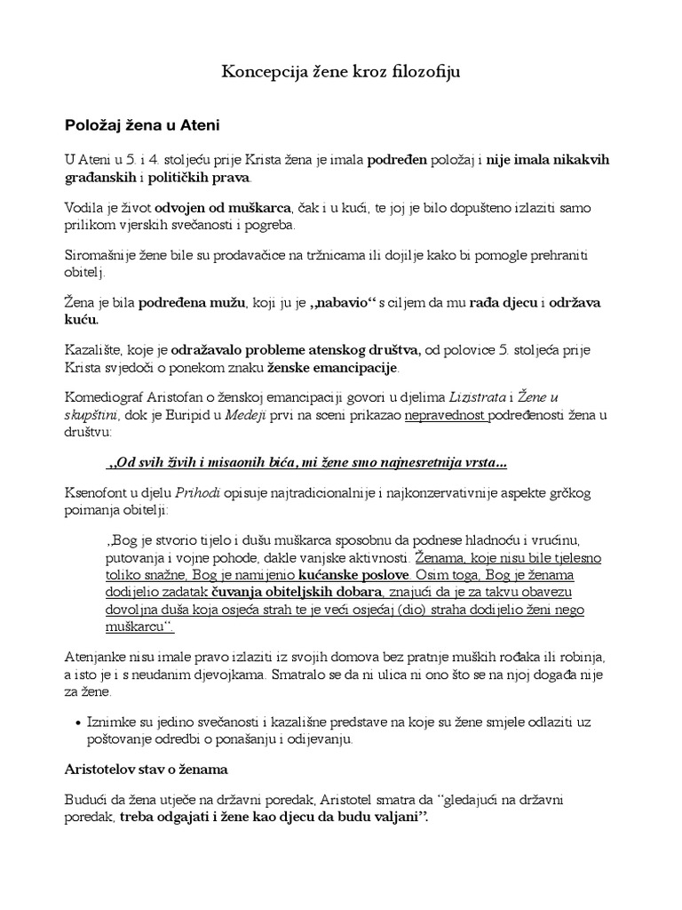 Koncepcija Žene Kroz Filozofiju | PDF
