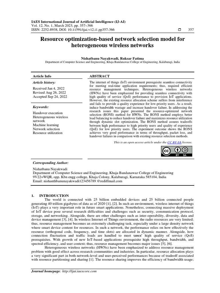 Resource Optimization Based Network Selection Model For Heterogeneous Wireless Networks Pdf