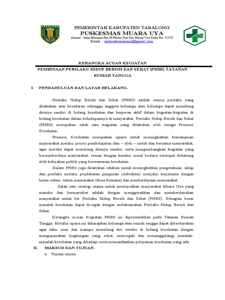 KAK Pembinaan PHBS Tatanan RT | PDF