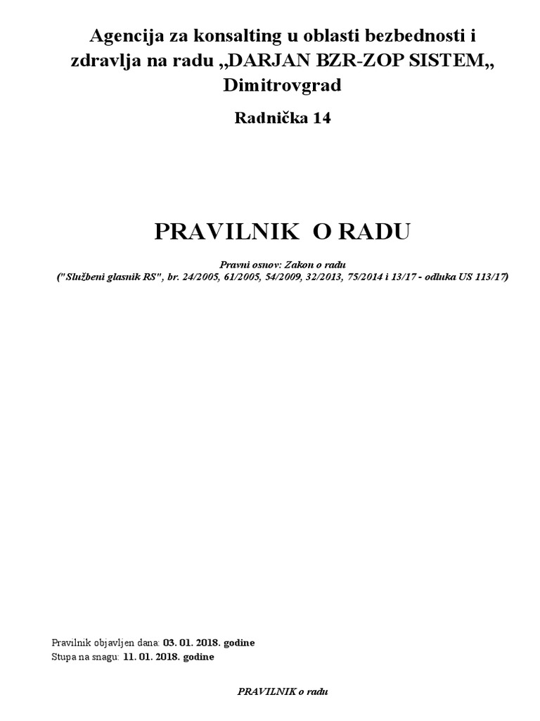 PRAVILNIK o Radu-Novi Pravilnik | PDF