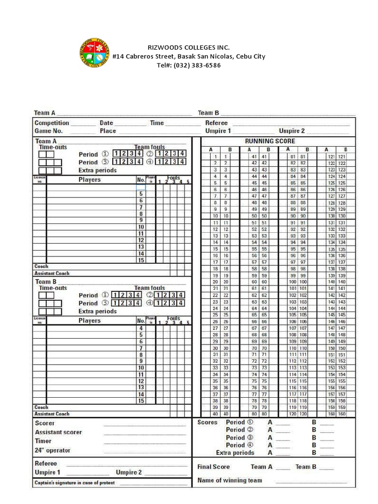 Basketball Score Sheet | PDF