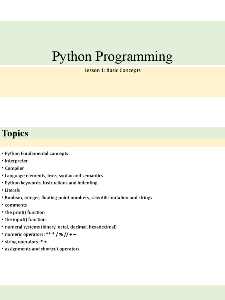 Lesson 1 Basic Concepts Pdf Boolean Data Type Python Programming