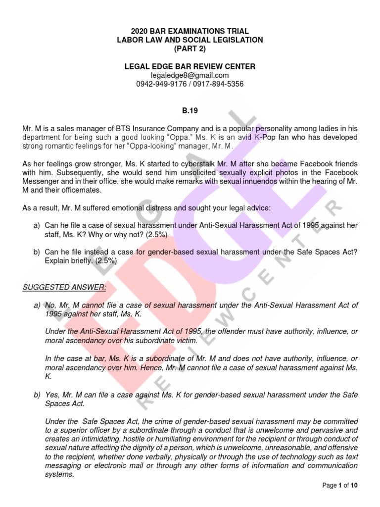 ANSWER KEY - 2020 BET Labor Law and Social Legislation Part 2 | PDF ...