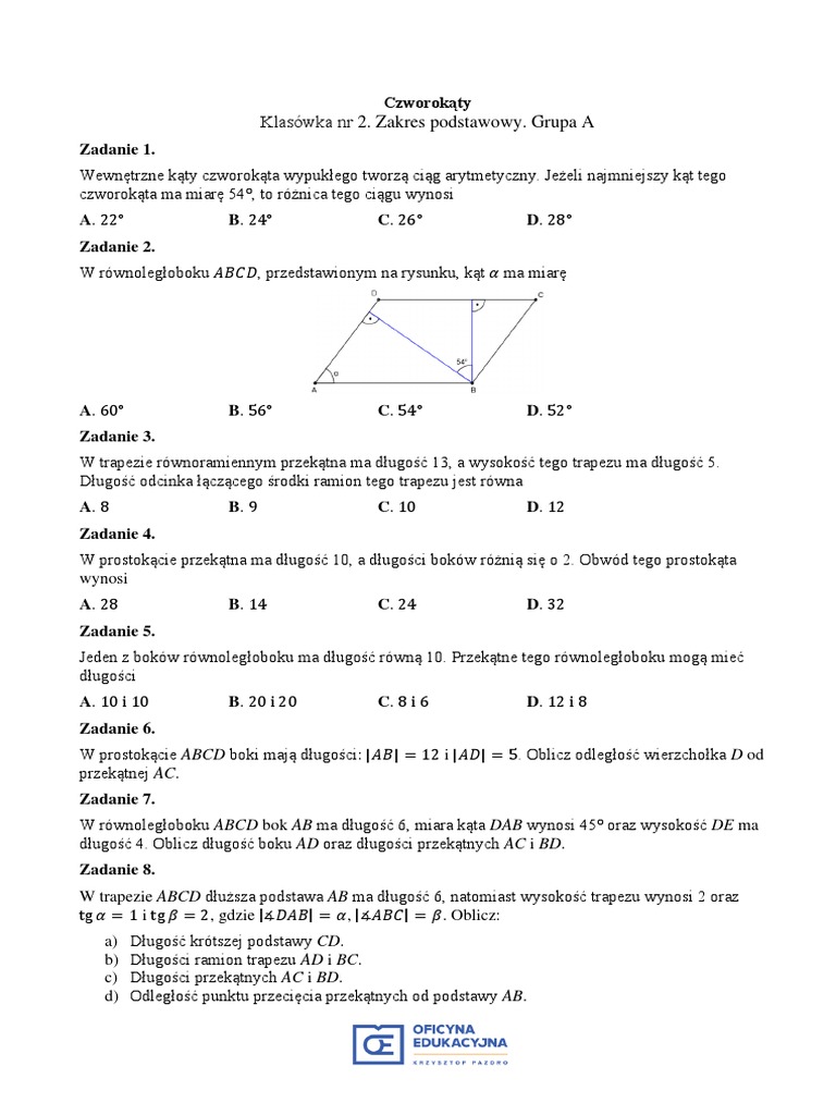 2021 2 Klasowka Kl3 Czworokaty ZP Ab | PDF