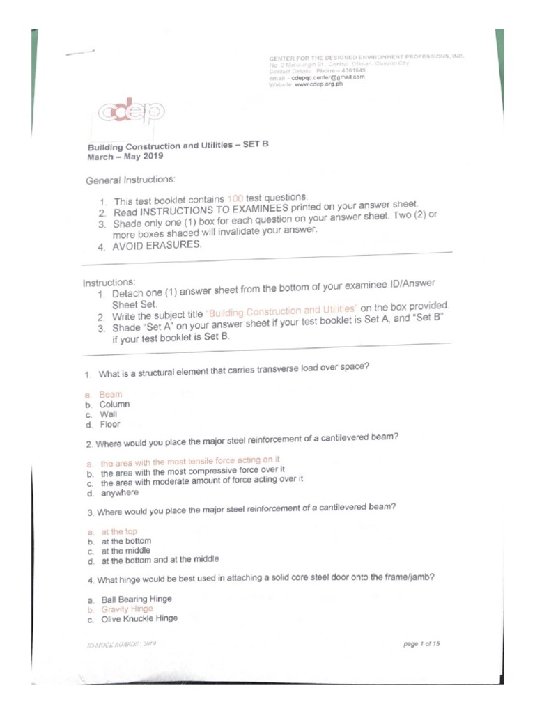 Building Cons Cdep Mock 2019 | PDF