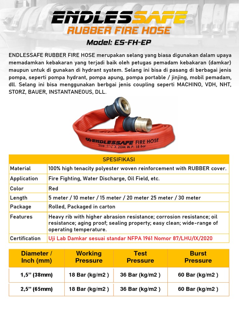 Brosur ENDLESSAFE Fire Hose Rubber and EPDM | PDF | Teknologi & Rekayasa