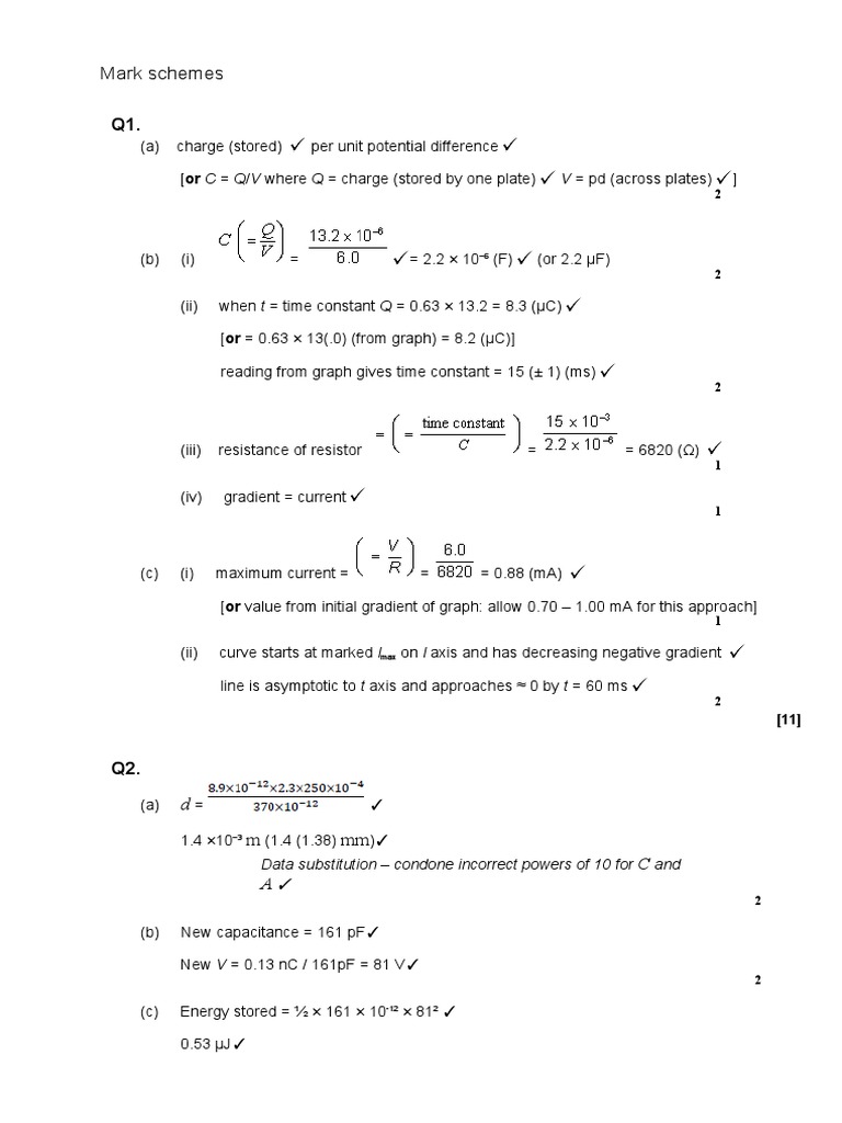 Capacitors Long Answer Questions Mark Scheme | PDF | Capacitor | Quantity