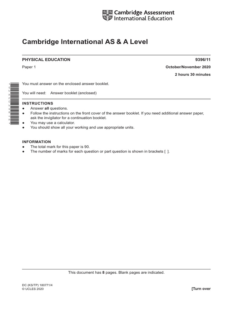 Cambridge International AS & A Level: Physical Education 9396/11 | PDF