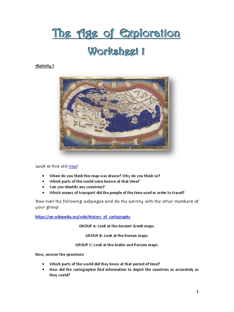 Worksheet 1 - P1S07Y1 - Age of Exploration | PDF | Exploration | Age Of ...