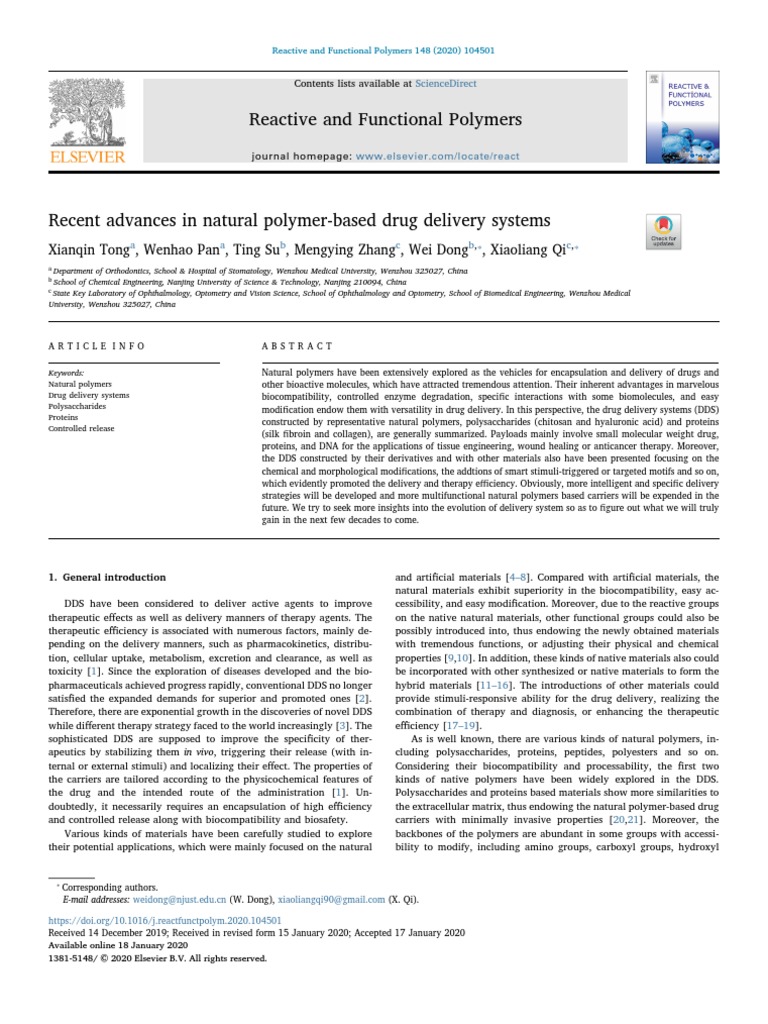 Recent Advances in Natural Polymer-Based Drug Delivery Systems | PDF ...