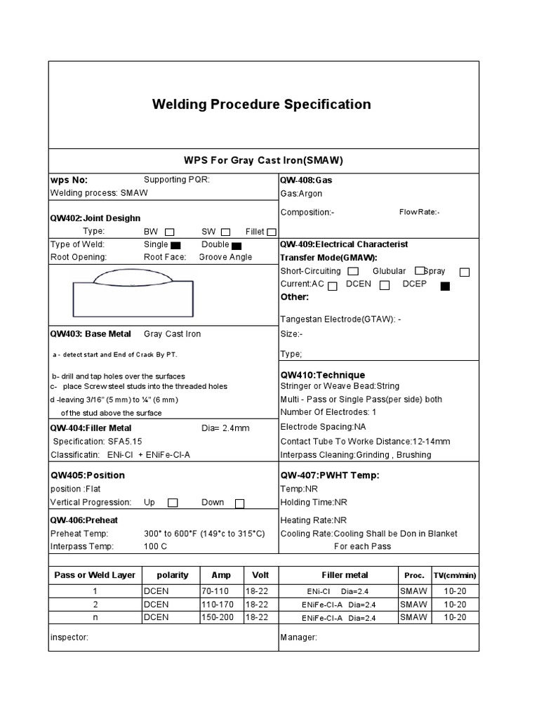 Gray Cast Iron Welding Procedure WPS | PDF | Construction | Welding