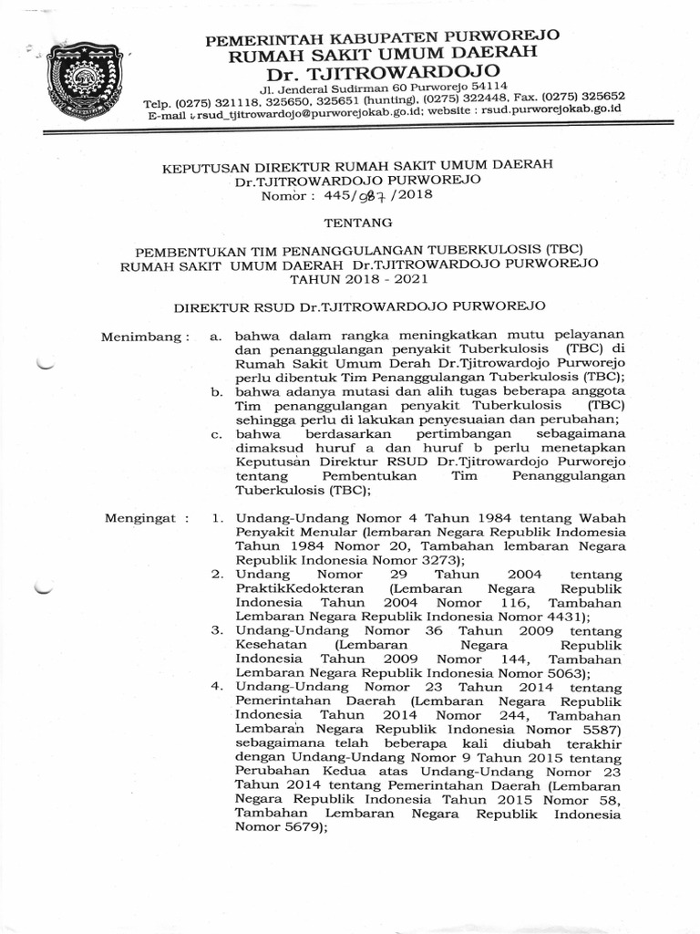 SK Pembentukan Tim Penanggulangan TBC Tahun 2018 | PDF