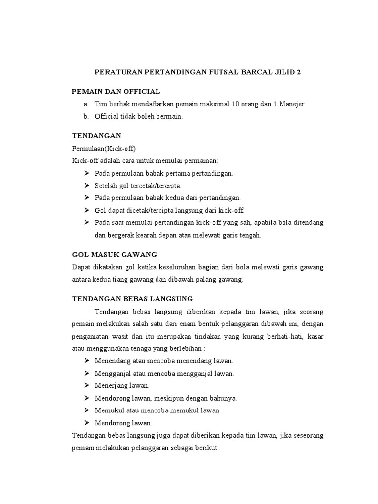 Aturan Futsal Barcal Jilid 2 | PDF