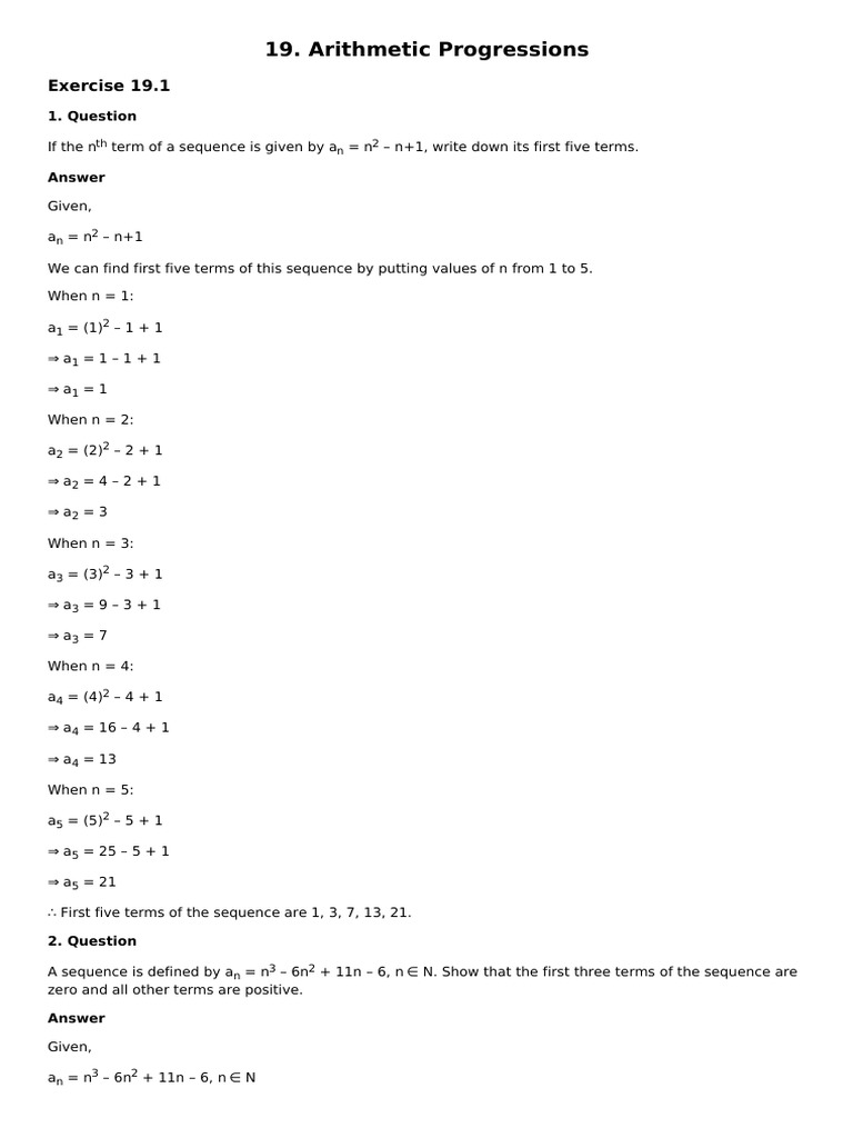 Arithmetic Progressions | PDF | Summation | Numbers