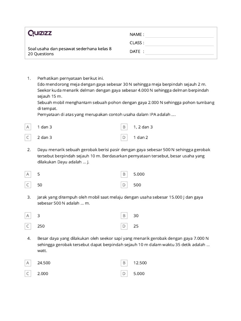 Soal Usaha Dan Pesawat Sederhana Kelas 8 | PDF