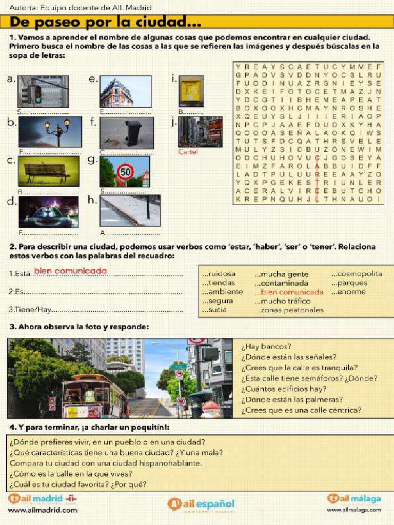 Actividad Espanol Vocabulario Ciudad Ele | PDF