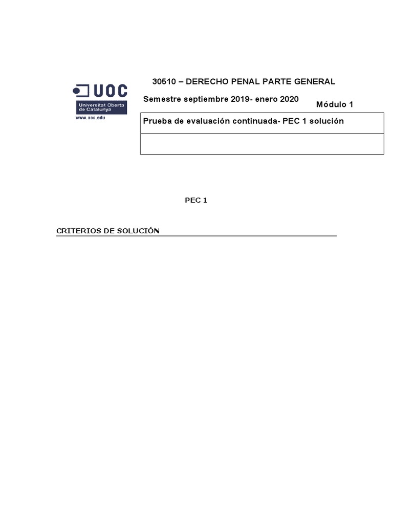 Sol Pec 1 20191 | PDF | Derecho penal | Castigos