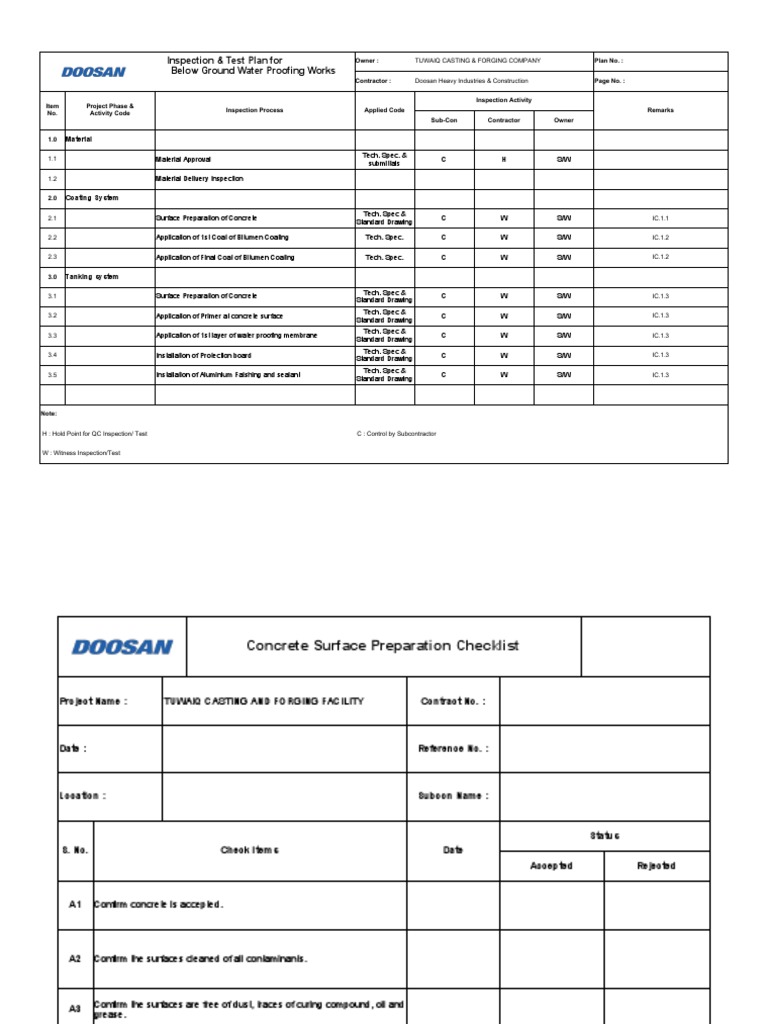 ITP for Water Proofing works | PDF | Building Engineering | Industrial ...