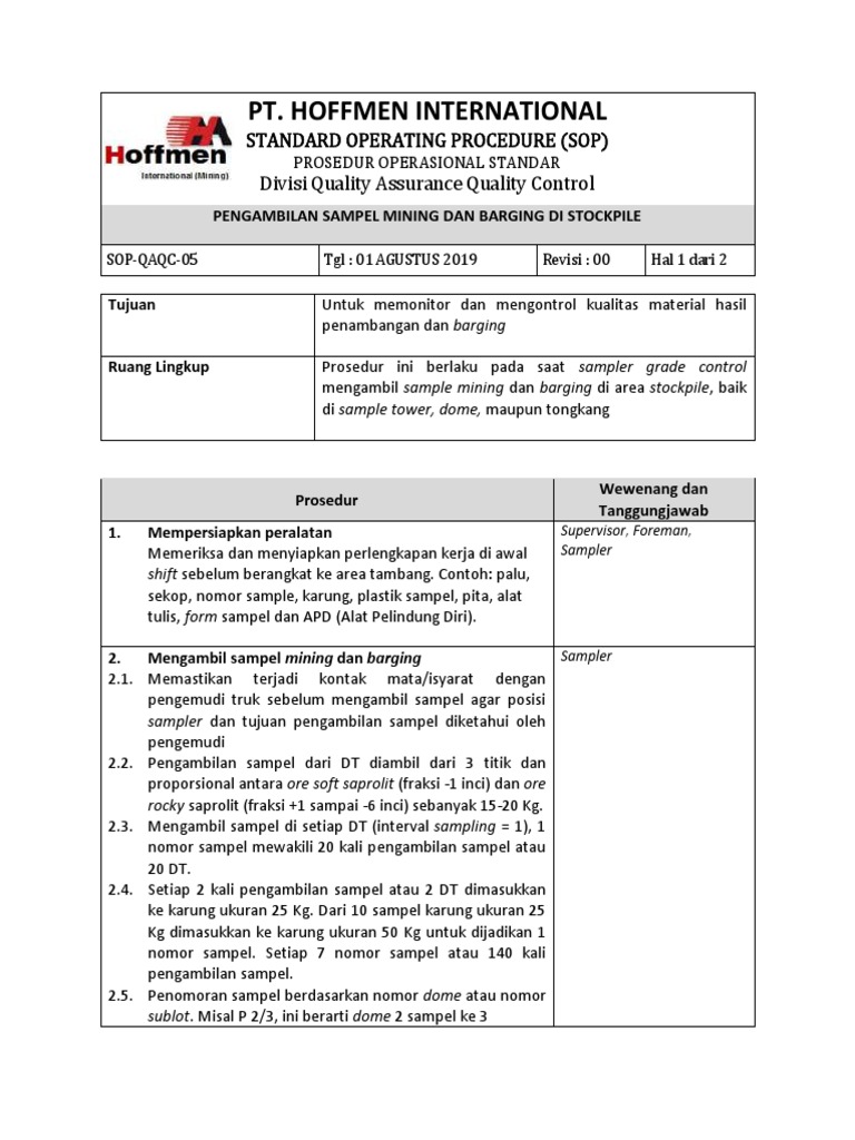 5.pengambilan Sampel Mining Dan Barging Di Stockpile Gwu | PDF