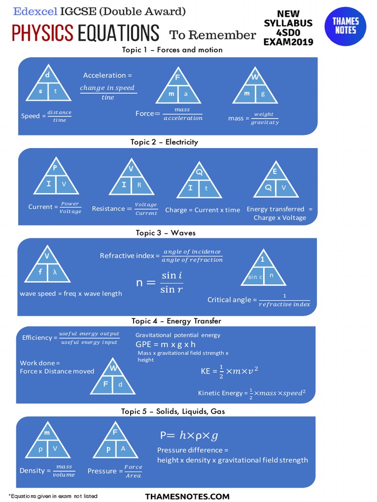 Edexcel IGCSE Physics Double Award Equations New Syllabus | Download Free PDF | Waves | Force