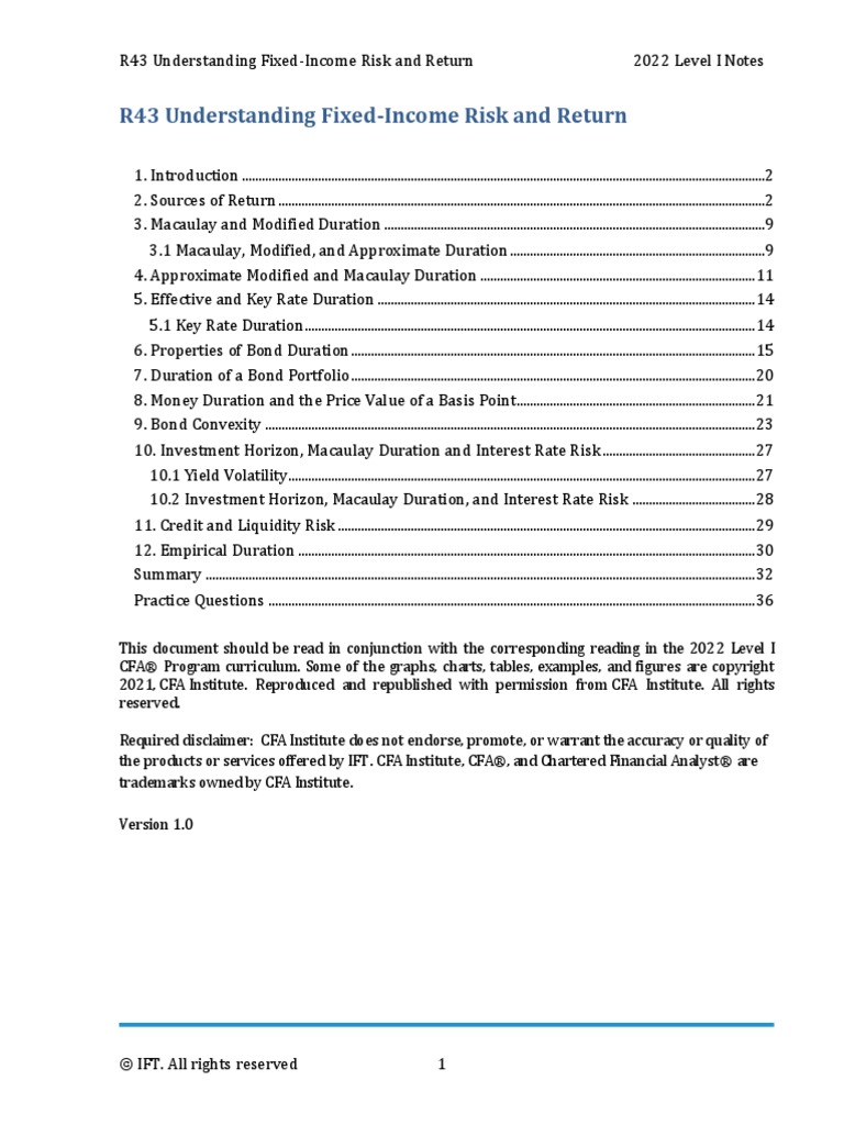 L1 R43 Understanding Fixed Income Risk and Return - Study Notes (2022 ...