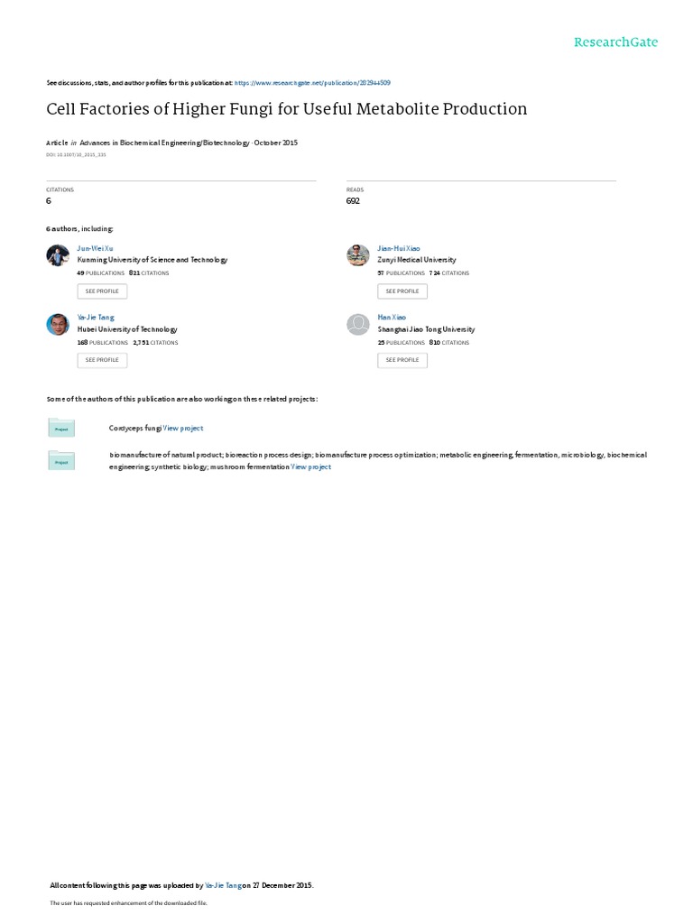 Cell Factories of Higher Fungi For Useful Metabolite Production | PDF ...