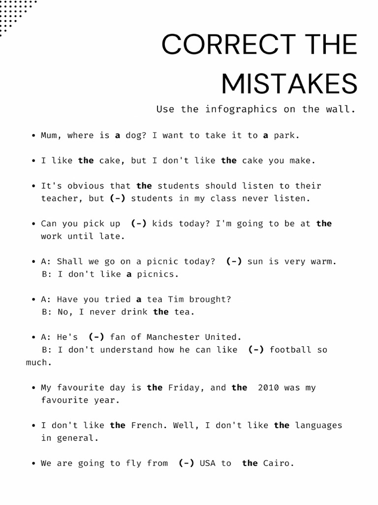 Articles (B1) Correct The Mistakes | PDF