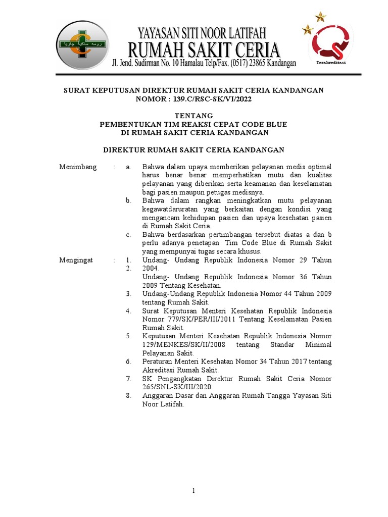 Pembentukan Tim Code Blue RSC Kandangan | PDF | Sains & Matematika ...