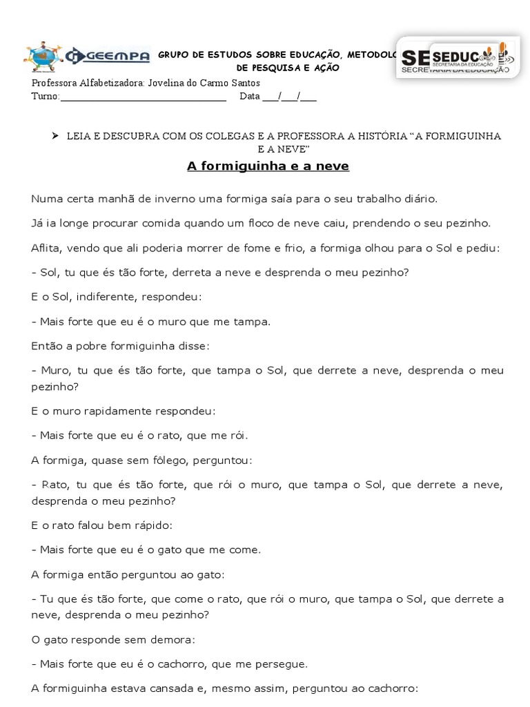 Texto - A Formiguinha e A Neve | PDF