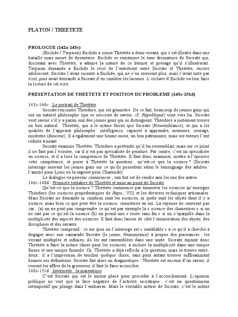 Fiche Platon Théétète | PDF