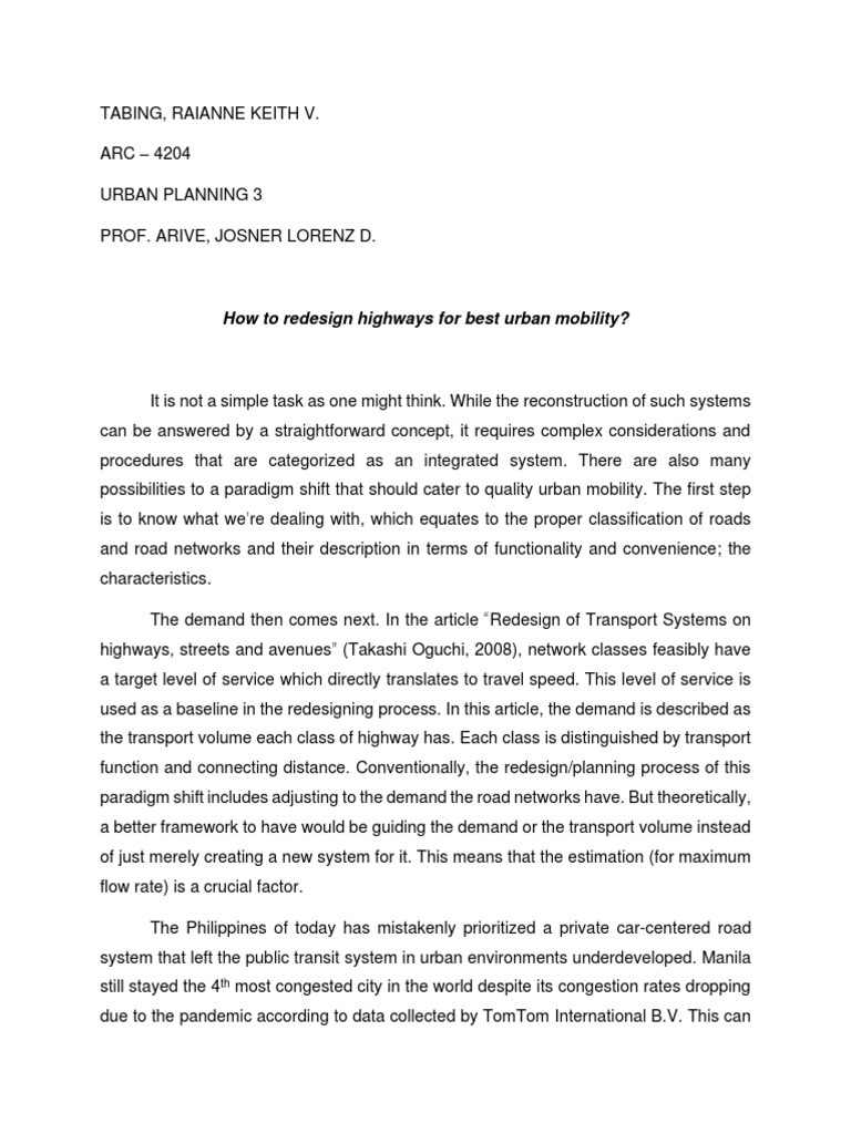 Tabing Planning Essay 04272022 | PDF | Urbanization | City