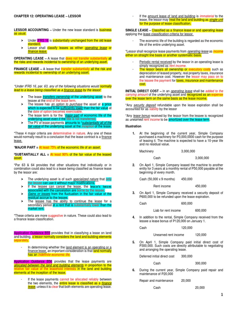 IntAcc 2 - CHAPTER 12 Notes | PDF | Lease | Business