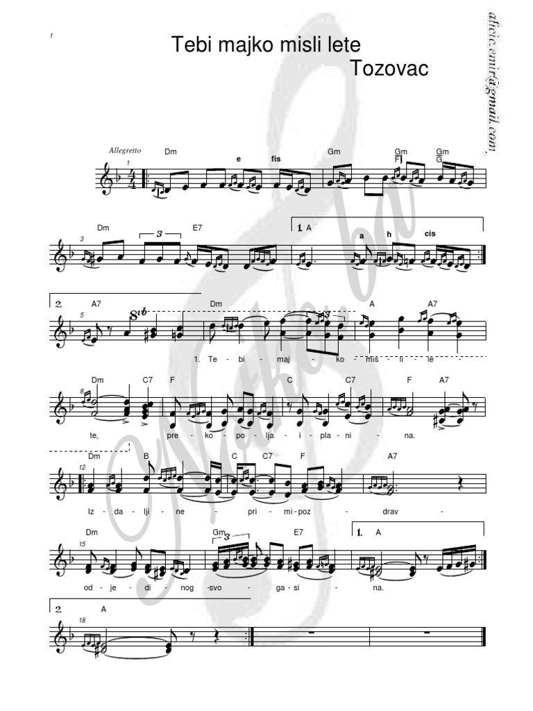 Tebi Majko Misli Lete - Tozovac | PDF