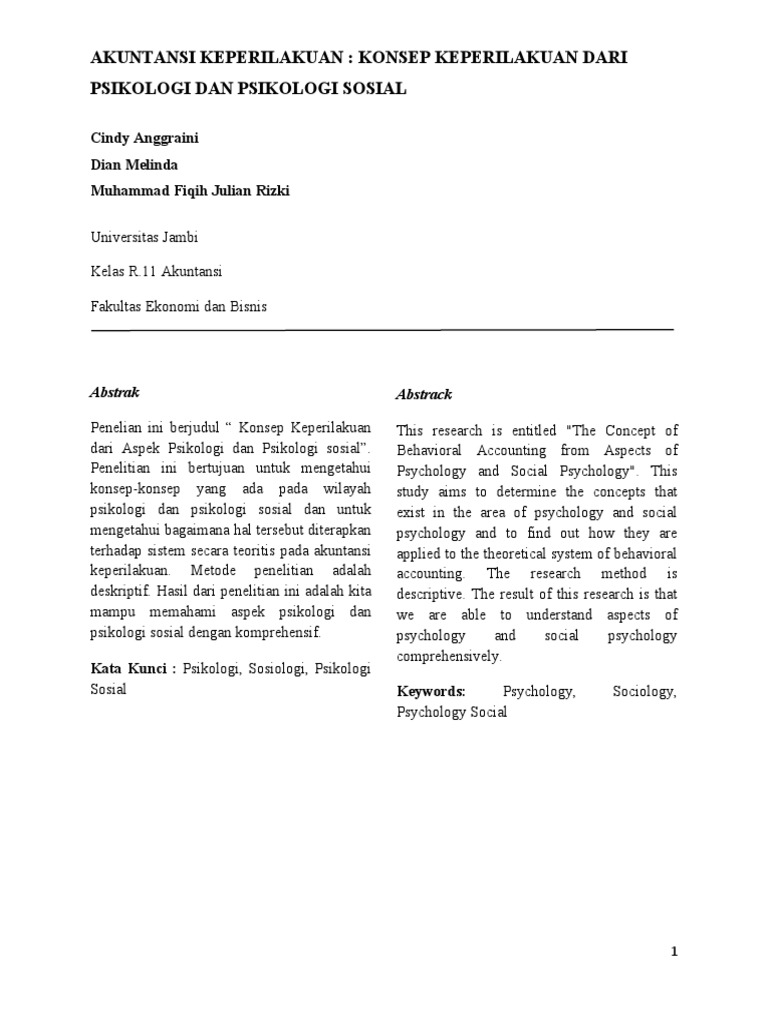 Artikel Konsep Keperilakuan Dari Psikologi Dan Psikologi Sosial | PDF