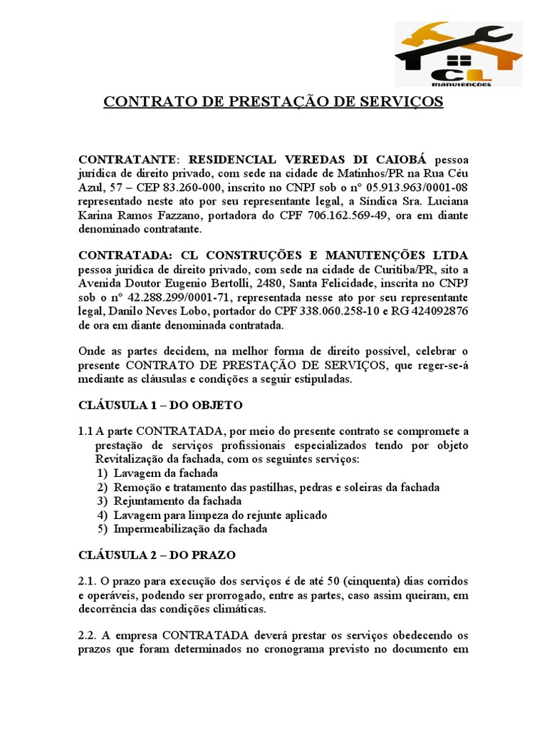 Contrato de Prestação de Serviços Modelo | PDF Contrato de Prestação de Serviços Modelo | PDF