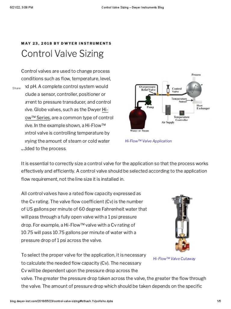 Control Valve Sizing - Dwyer Instruments Blog | PDF | Pressure | Flow ...