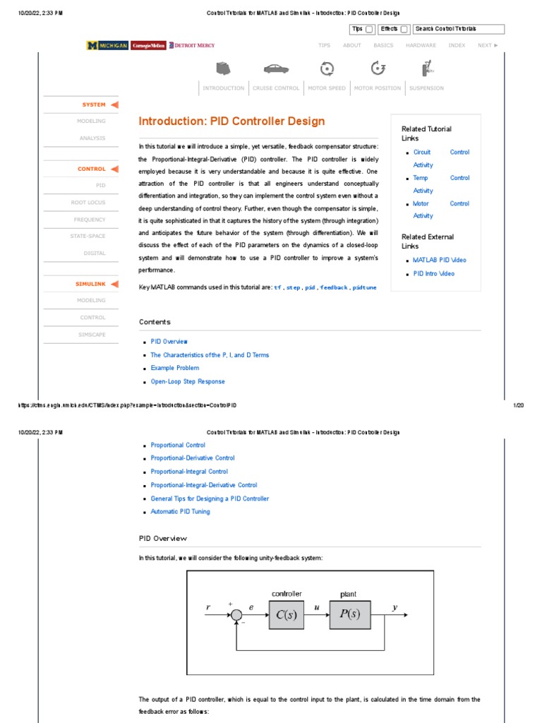 Control Tutorials For Matlab And Simulink Introduction Pid