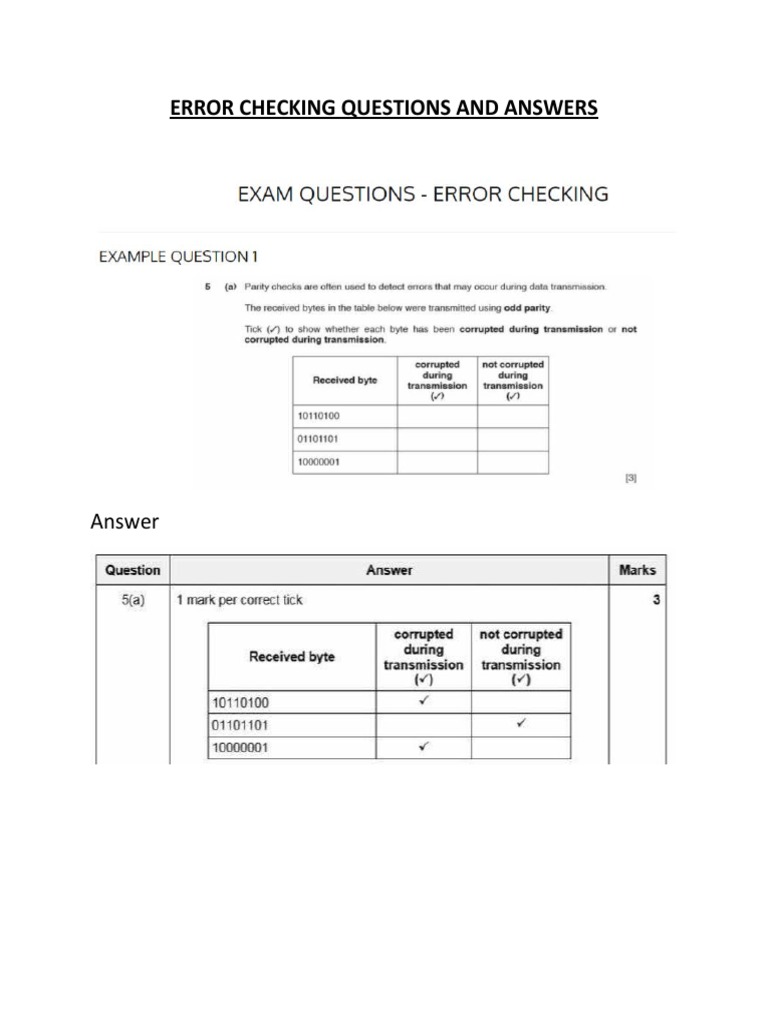 Error Checking Questions and Answers | PDF | Error Detection And Correction | Fault Tolerance