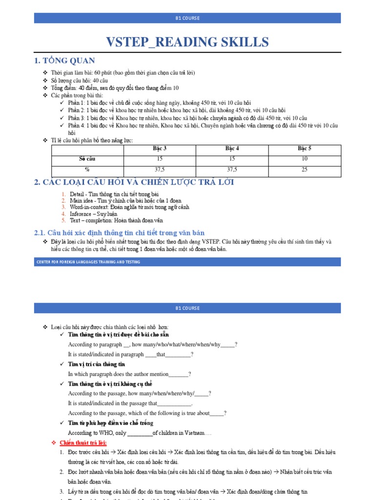 Vstep - Reading B1 | PDF