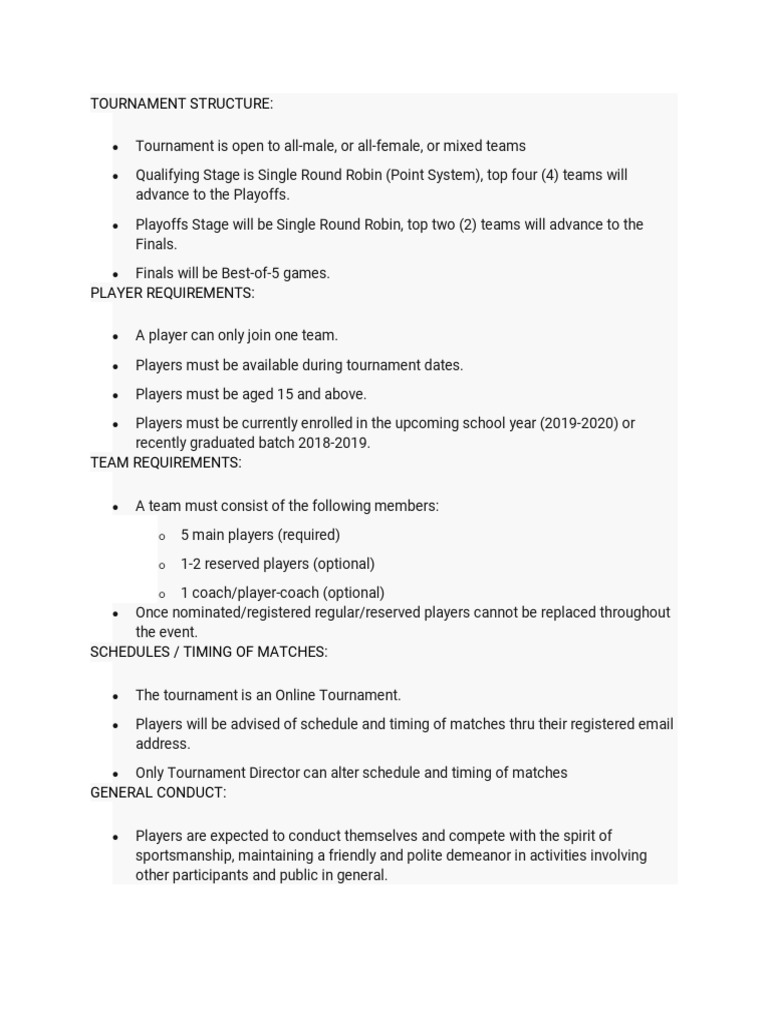 Mobile Legend TOURNAMENT STRUCTURE | PDF